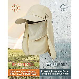 Koreshion Men Women Fishing Hat Outdoor UV Protection Sun Hat 4 in 1 Summer Hat Baseball Cap Visor Hat with Removable Mesh Face Cover & Neck Flap Beige