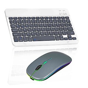 Rechargeable Bluetooth Keyboard and Mouse Combo Ultra Slim for Microsoft Surface Duo 2 and All Bluetooth Enabled Android/PC-Shadow Grey Keyboard with Titanium RGB Led Mouse