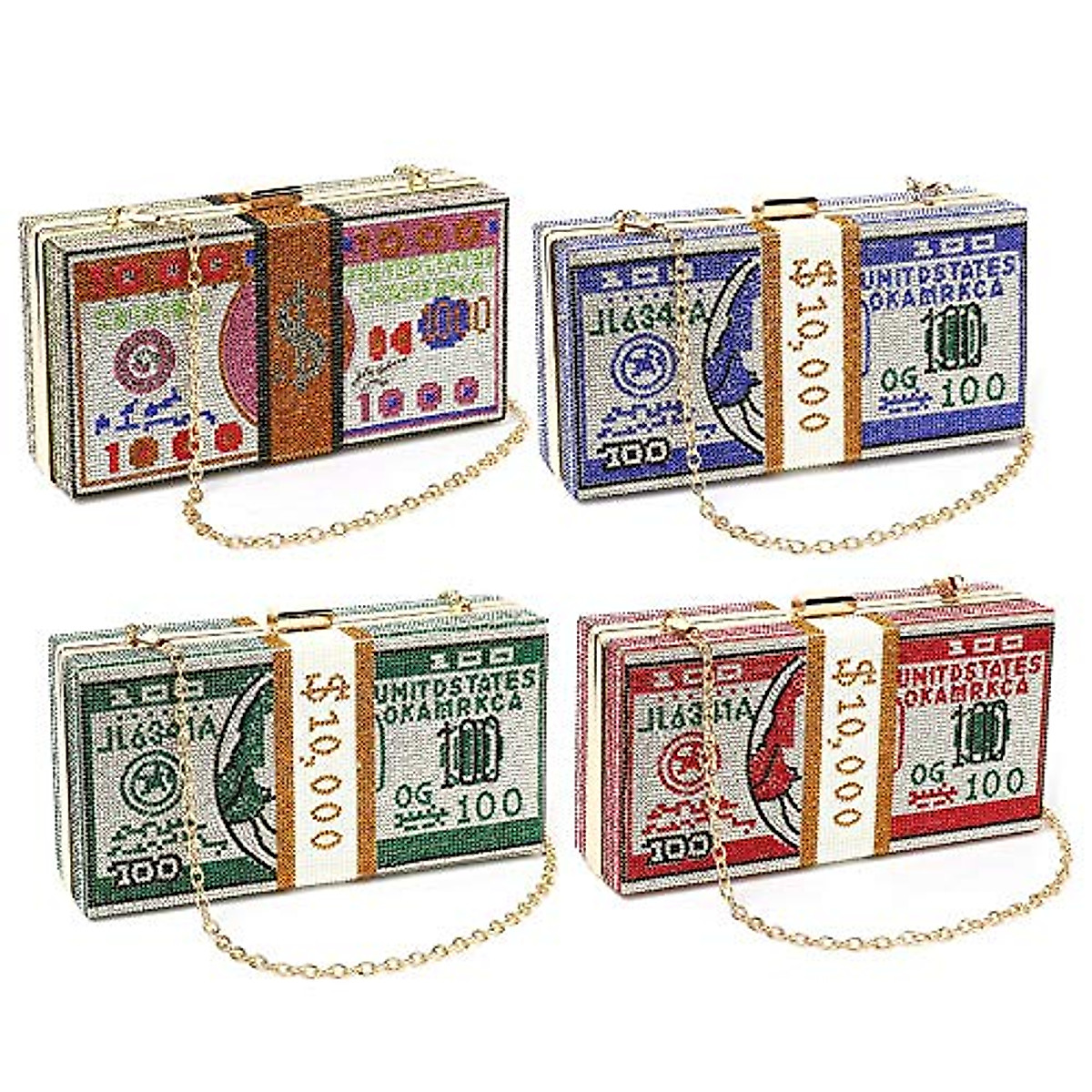 Clutch Purse for Women Cash Money Purse Rhinestone Handbags Evening Clutch Box Bag with Detachable Chain Strap (Green)