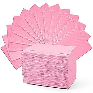 Dental Bib Disposable Pink Polyback Towel Waterproof Patient Bibs 3 Ply Tattoo Paper Napkins for Dental Clinic, Tattoo Piercing, Feeding - Soft and Fluid Resistant - 13'' x 18"