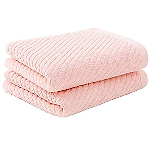PiccoCasa Set of 2, Pink Ribbed Hand Towels for Bathroom 13 x 29 Inch 100% Cotton Soft Absorbent Soft Feeling Fast Drying Towels Hotel Spa Towel Face Towel