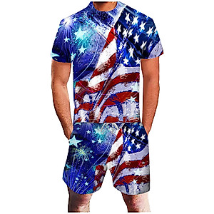 Day Printing Flag American Independence Sports Men's 3D Summer Suit Men Suits & Sets Tall Ships Suite Blue