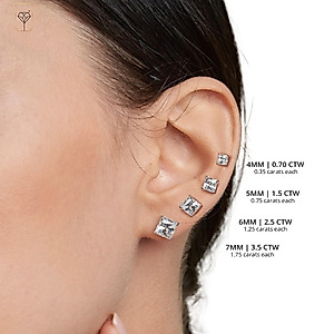 MAX + STONE 14k White Gold Princess Cut CZ Stud Earrings for Women & Men | Cubic Zirconia Earrings Studs with Gold Earring Backs | Square Earrings for Men | 1.5 Carats total |