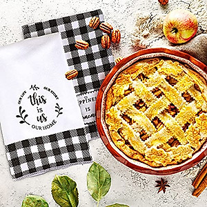 4 Pcs Kitchen Dish Towels Buffalo Check Plaid Farmhouse Hand Towel Ultra Absorbent Soft Quick Drying Dish Clothes Polyester Cleaning Cloth for Kitchen Home Supplies (Black White Plaid, Plaid Style)