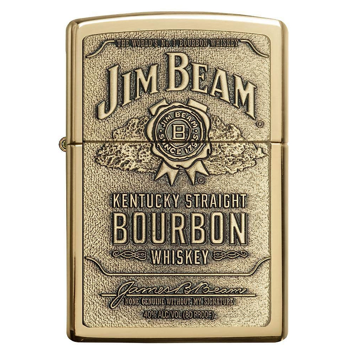 Zippo Jim Beam Bourbon Label Emblem Pocket Lighter, High Polish Brass