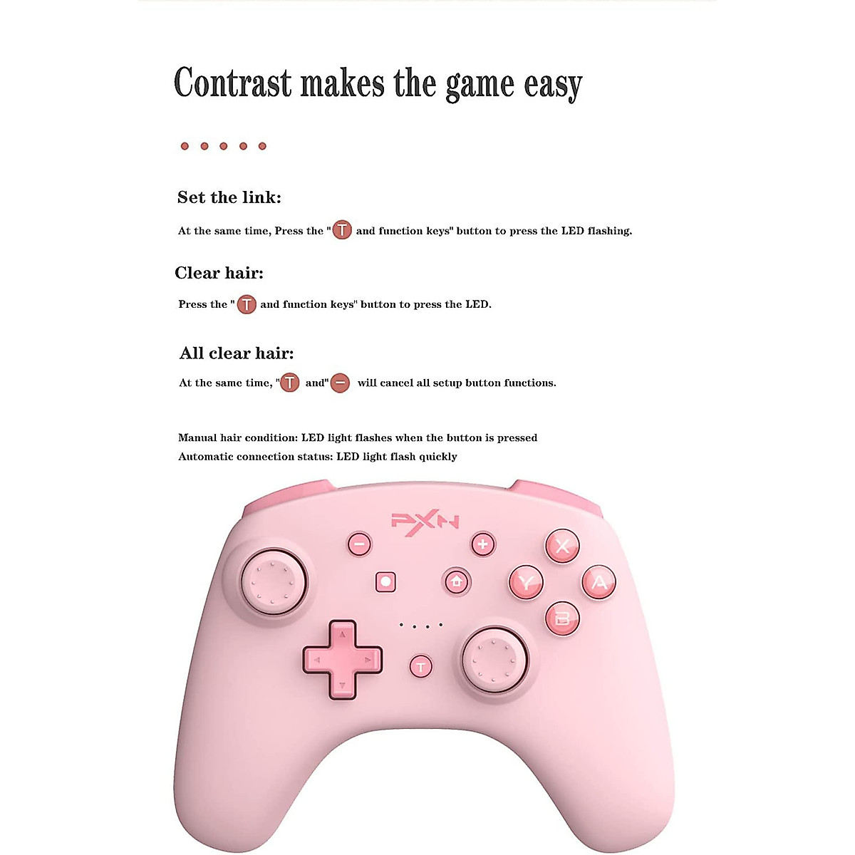 PXN Wireless Switch Controller, Gamepad Joystick with NFC/Amibo/Turbo, Screenshot Gyrox Axis and Dual Vibration, Switch for Nintendo Switch (Pink)