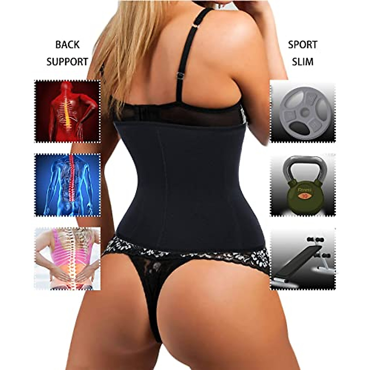 URSEXYLY Women Waist Trainer Corset Zipper Hook Shapewear Double Control Body Shaper Tummy Control Waist Cincher (XS, Black)