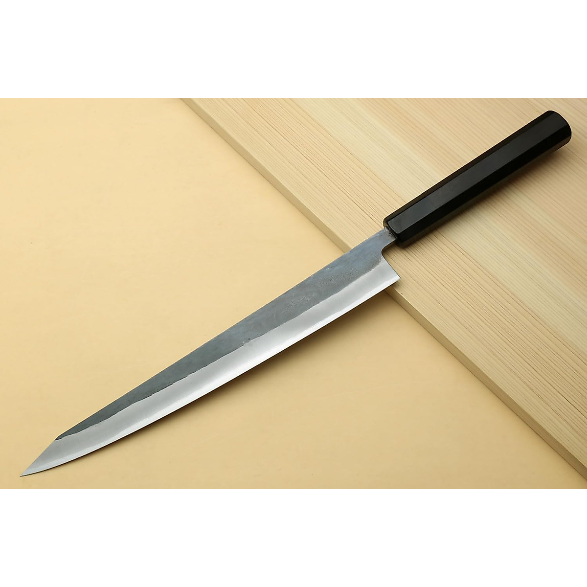 Yoshihiro Kurouchi Black-Forged Blue Steel Stainless Clad Sujihiki Kiritsuke Slicer Knife Ebony Handle (10.5"(270mm) & Saya Cover)