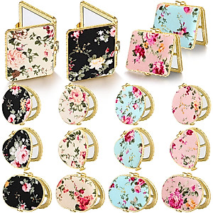 Remerry 48 Pieces Compact Mirror for Purse Flower Small Compact Mirror Gift Makeup Mirror Floral Pocket Mirror Retro Folding Portable Travel Mirror for Women Girls (Vivid Style)