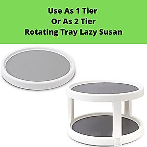 2 Tier Lazy Susan Organizer for Cabinet - 10 Inch Two Tier Lazy Susan Turntable for Cabinet - Plastic 2 Tier Lazy Susan Spice Rack with Rimmed Edge to Prevent Spilling