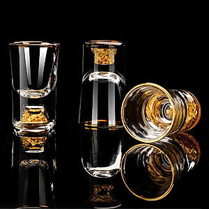 BPFY 6 Pack 10ml (0.33 oz) Shot Glasses, Crystal Shot Glass Set Decorated with 24K Gold Flakes, Glass Shot Cups for Whiskey, Tequila, Vodka, Mini Shot Glass Perfect for Party, Bar, Club