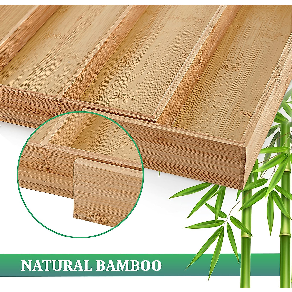 OMISSA Bamboo Expandable Drawer Organizer for Utensils Holder, Adjustable Cutlery Tray, Wood Drawer Dividers Organizer for Silverware, Flatware, Knives in Kitchen, Bedroom, Living Room