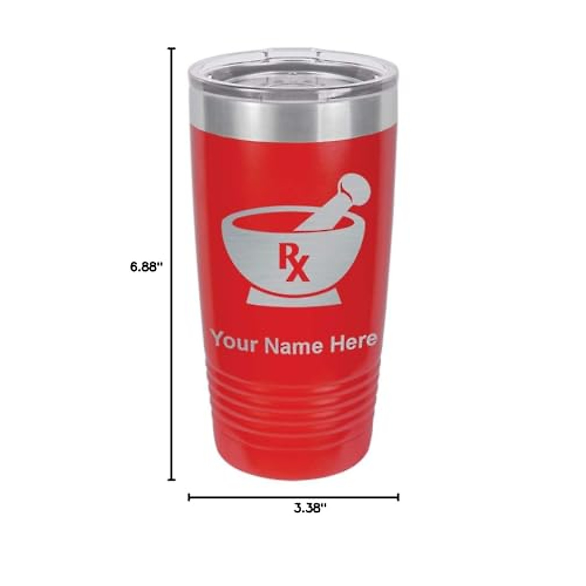 LaserGram 20oz Vacuum Insulated Tumbler Mug, Rx Pharmacy Symbol, Personalized Engraving Included (Red)