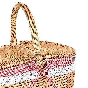 Gazechimp Handwoven Wicker Picnic Basket with Lid and Handle Rattan Storage Serving Basket Wicker Storage Hamper for Outdoor Beach Camping Hiking
