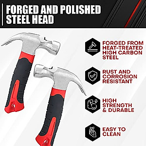 C&T 2-Piece Hammer Set, 560PCs Hardware Nail Assortment Kit & 2pc 8oz Small Claw Hammer, Mini Hammer with Anti-Slip Handle, Anti-Corrosive Galvanized 280 Picture Hanging Nails & 280 Finishing Nails