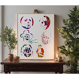 Halloween Freddy Jason Chucky + Stencil Template Reusable for Painting on Walls, Wood, Arts and Crafts (342) - 8.5 x 11 Inches