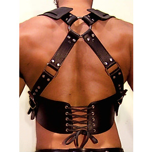 MEACOBRY Men's Faux Leather Body Chest Harness Adjustable Punk Belt Shoulder Straps with Buckle for Party Cosplay Costume