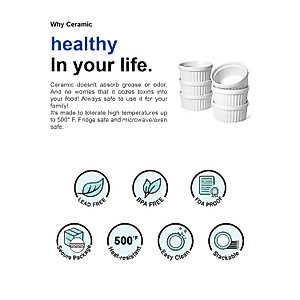 LE TAUCI Ramekins 4 OZ Oven Safe, Creme Brulee Ramekins, Pudding Custard Cups Souffle Ramiken, Dipping Sauce Dishes, Ceramic Ramekin Bowls Set of 6, White