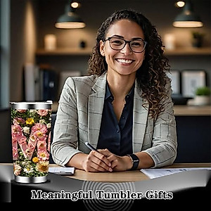 FOCIUZTA 20oz Pink, White & Yellow Floral MOM Lettering Tumbler with lid, Travel Coffee Cup, Ideal for Easter, Mother Day, and birthday gifts