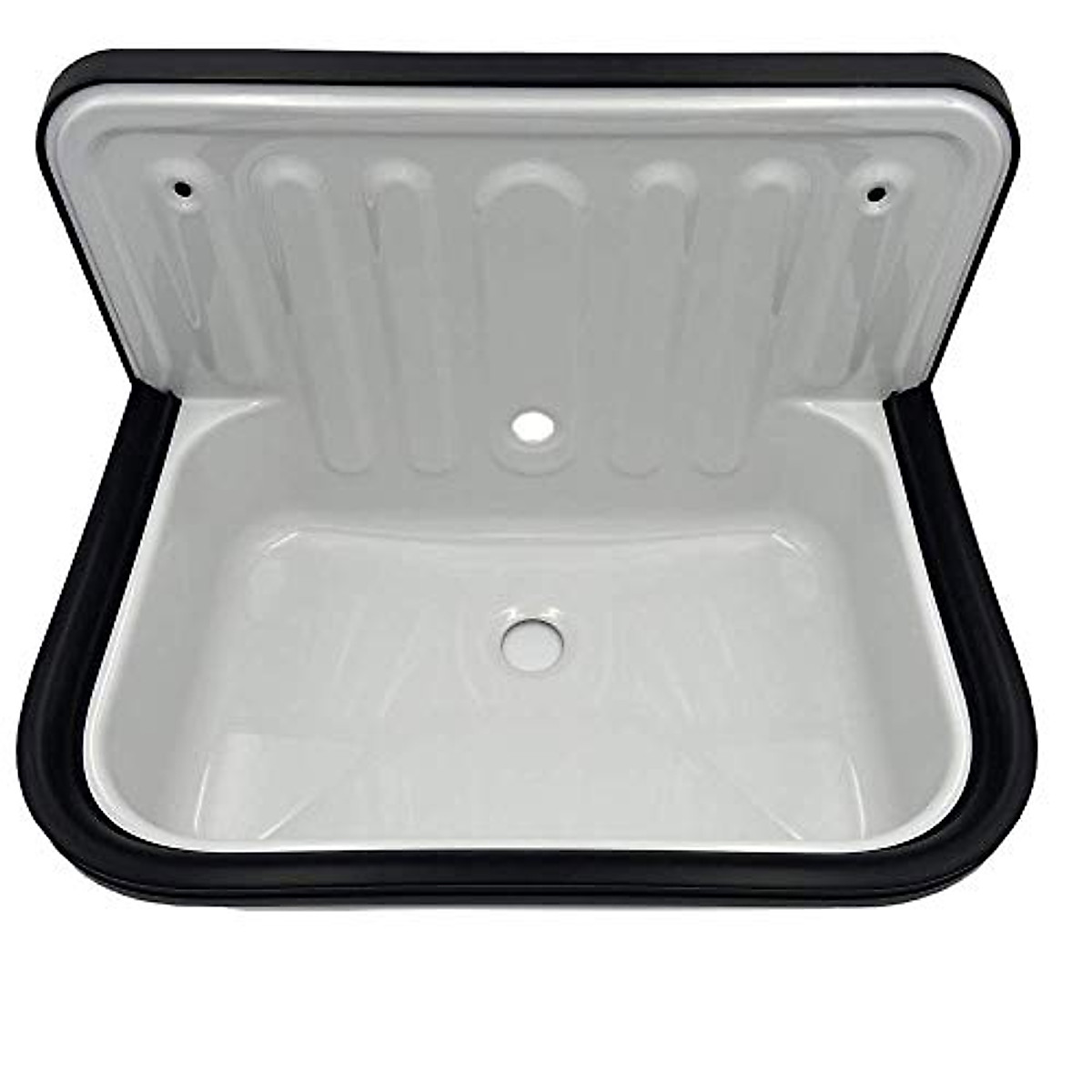 Alape Bucket Sink Wall Mounted Small Service Sink Glazed Steel Utility Sink, With Overflow, Dark Black Trim