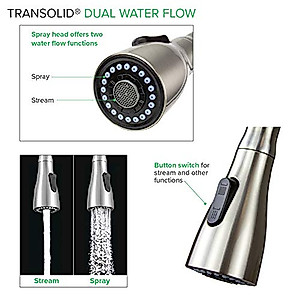 Transolid PF7509A Kitchen/Laundry Faucet with Dual Spray and Flex Neck in Black