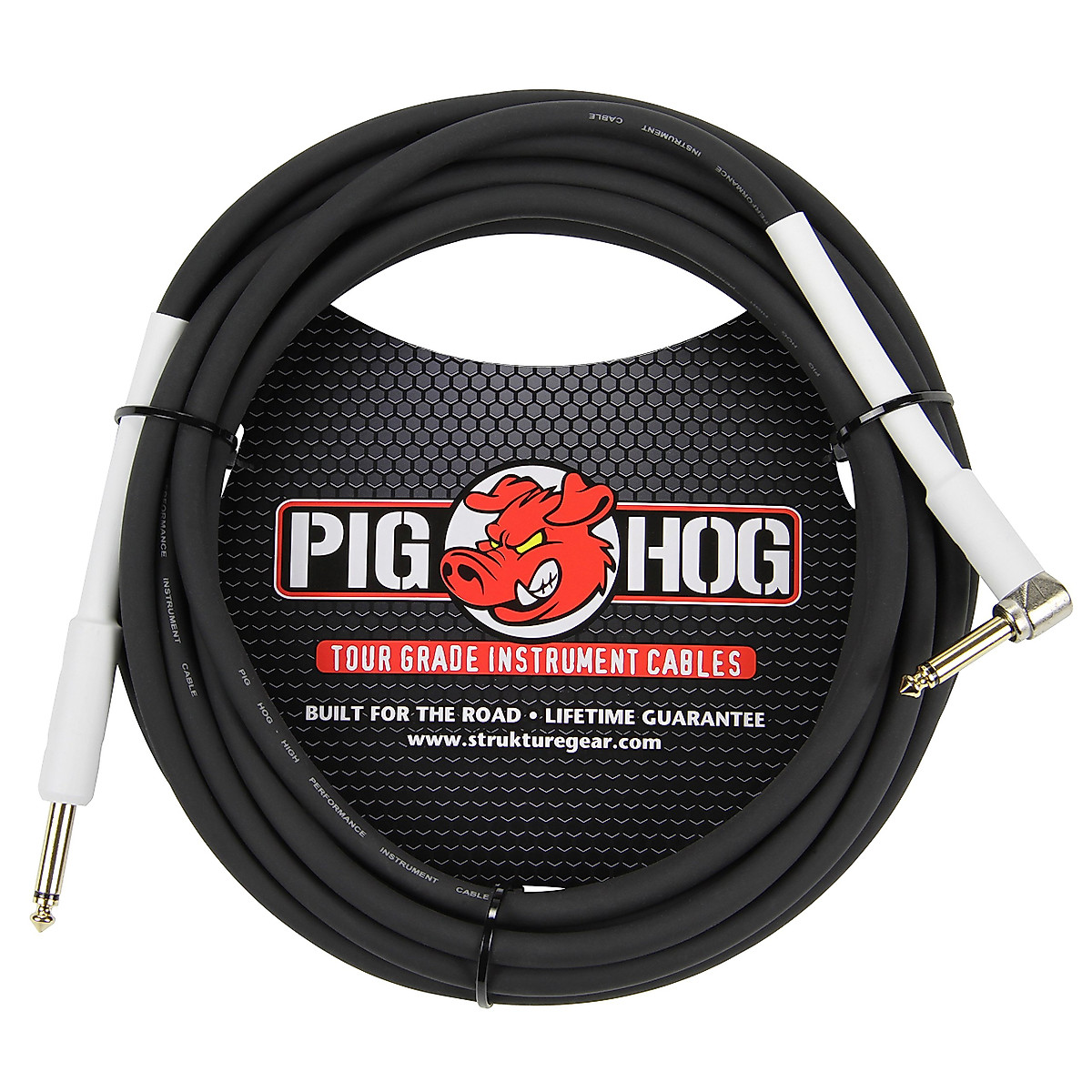 Pig Hog PH10R High Performance 8mm 1/4" to 1/4" Right-Angle Guitar Instrument Cable, 10 Feet