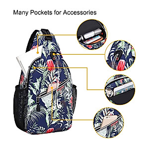 MOSISO Sling Backpack,Travel Hiking Daypack Pattern Rope Crossbody Shoulder Bag, Navy Blue Base Tulip