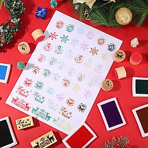 Auidy_6TXD 8 Pieces Christmas Wooden Stamp Set with Stamp Pad for Printing Stamps, Christmas Stamp Ink Set for Children DIY Scrapbooks Guest Gift