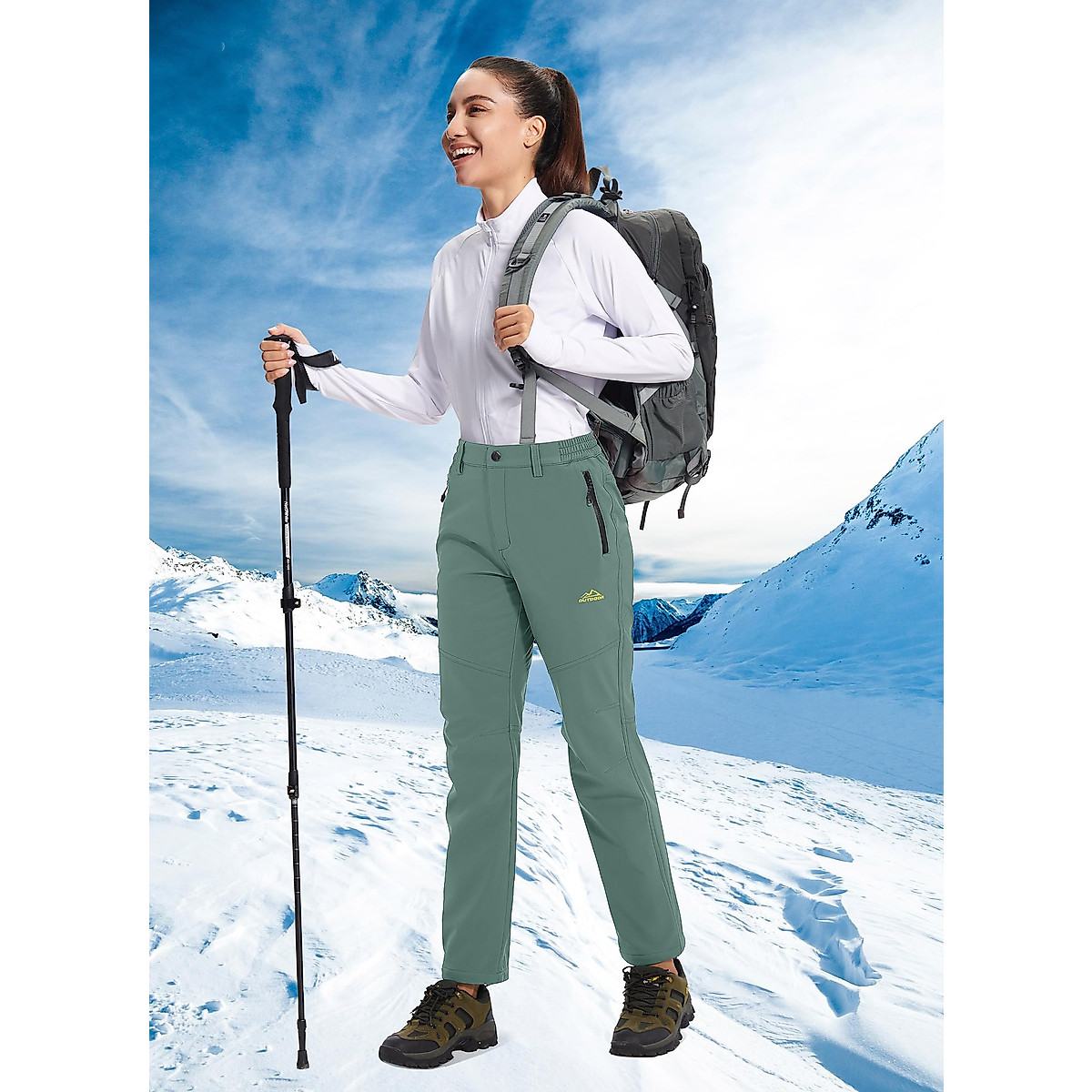 TACVASEN Womens Snow Pants Waterproof Insulated Fleece Lined Pants Ski Winter Hiking Pants Fern Green S