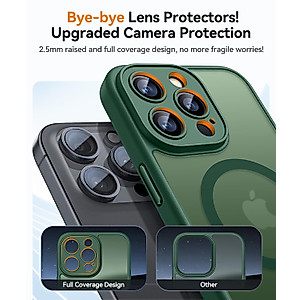 CANSHN Magnetic Compatible with iPhone 16 Pro Case, Upgraded [Full Camera Protection] [Compatible with Magsafe] [Translucent Matte] Shockproof Protective Phone Case Cover 6.3 Inch - Deep Green