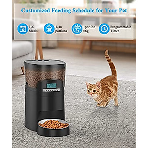 Cat Feeder, HoneyGuaridan 4.5L Automatic Pet Feeder for Dogs Food Dispenser Auto Cat Feeder – 6 Meal Portion Control, Distribution Alarm, Programmable Timer Feeder, Customizable Voice Recorder Black