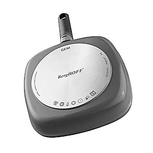 Berghoff GEM Non-stick Grill Pan 10", Square, Stay-cool, Detachable Handle, Ferno-Green, Non-Toxic Coating, Induction Cooktop Ready