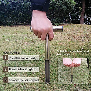 HiHydro Soil Sampler Probe 12 Inch Stainless Steel with 2 Pcs Reusable Sample Bags, T-Style Handle Soil Test Kits Soil Probes for Soil Sampling Plant Care Garden Lawn Farm