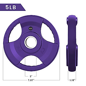 SPART Color Weight Plate 2-Inch Rubber Coated Olympic Grip Plate for Barbell,Solid Cast Iron Weight Plates in Pairs or Single for Strength Training,Weightlifting,Crossfit,Home Gym, 5LB, Pair