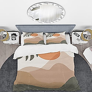 DESIGN ART Designart 'Abstract Red Moon in Earth Toned Mountains I' Modern Duvet Cover Comforter Set King Cover + Comforter + 2 King Shams 4 Piece