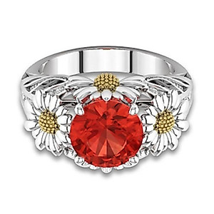 PR Jewelry Orange Color Round Jacinth Ruby Daisy Charm Ring 925 Silver Lady (5)