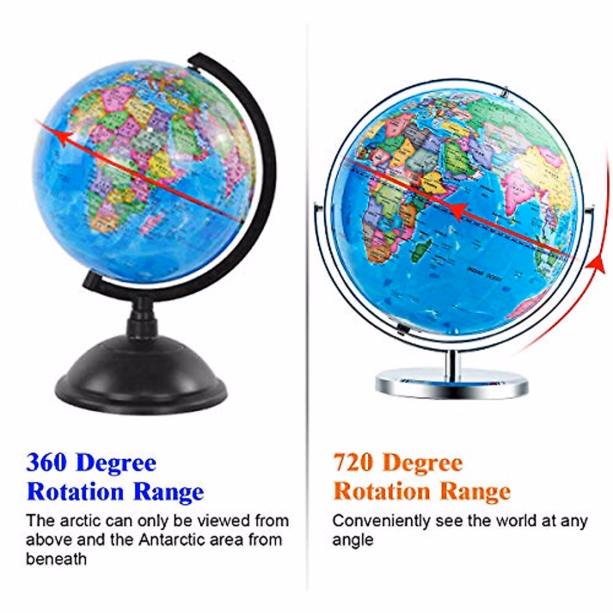 Goplus Desktop World Globe, Educational Geographic World Globe with LED Lights for Students Adults, 720° Rotation Decorative Globe, Easy to Read Labels Over 4000 Locations for Classroom, Office