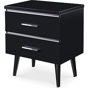 Adore Décor Lennox Mid-Century Side Table 2 Drawers Storage Nightstand, Matte Chrome Handle, Black