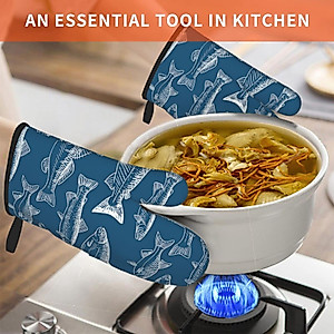 Ocean Fishes Print Oven Mitts Sets,Kitchen Oven Glove High Heat Resistant 500 Degree Oven Mitts and Pot Holder,Surface Safe for Baking, Cooking, BBQ,Pack of 2