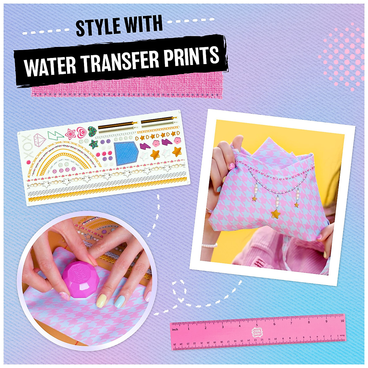 Cool Maker, Stitch ‘N Style Fashion Studio, Pre-Threaded Sewing Machine Toy with Fabric and Water Transfer Prints, Arts & Crafts Kids Toys for Girls