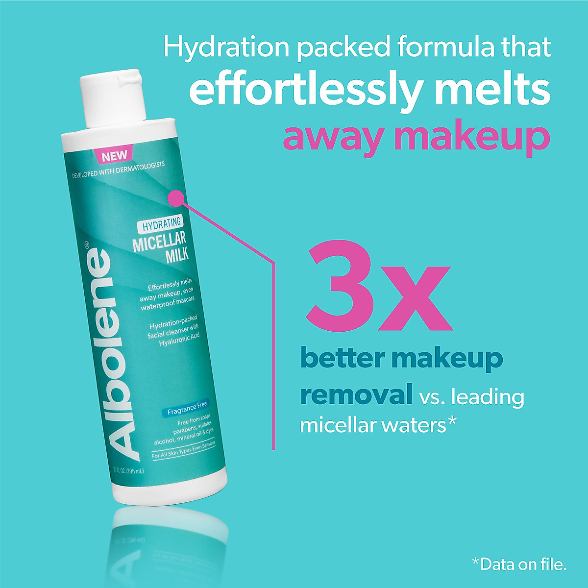 Albolene Micellar Milk Face Cleanser, Micellar Water Alternative, Makeup Remover and Cleansing Balm with Hyaluronic Acid, 10 fl oz, Packaging May Vary