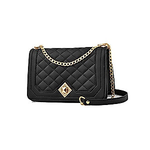 Kehpish Small Crossbody Bags for Women Shoulder Bag Quilted Satchels Clutch Handbag with Chain Strap (Black)