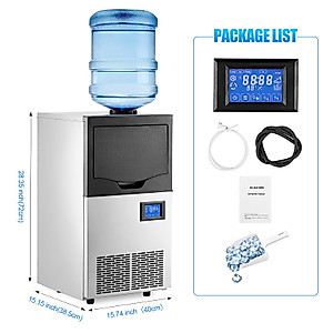 GarveeTech 140LBS/24H Commercial Ice Maker Machine, with 2 Water Inlets, Freestanding Ice Machine with 22 lbs Storage Bin, Ice Scoop & Water Filter for Home Office Restaurant Bar Cafe