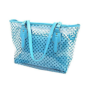 L-COOL Candy Color Clear Shoulder Bags Large Beach Bag Totes PVC Transparent Handbags For Women With Interior Pocket (Blue)