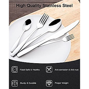 20-Piece Silverware Set for 4, JBGOYON Stainless Steel Flatware Set with Steak Knives, Mirror Polished Tableware Cutlery Set, Utensil Sets for Kitchen Include Knives Spoons Forks