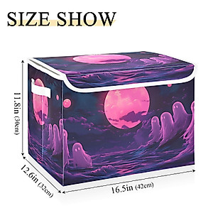 YMGQYJ Storage Cube Halloween Comic Print with Lid, Collapsible Large Capacity Foldable Storage Basket Bin Organizer 16.5×12.6×11.8 inches