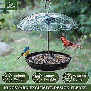 Kingsyard Adjustable Platform Bird Feeder for Outdoors Hanging, Metal Tray Bird Feeder with Dome Top, Attract Bluebirds Cardinals Goldfinches (Black)