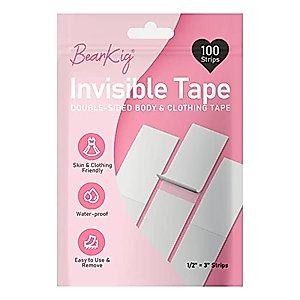 100-Strips Double-Sided Tape for Fashion, Tape for Clothes, Fabric Tape for Women Clothing and Body, All Day Strength Tape Adhesive, Invisible and Clear Tape for Sensitive Skins
