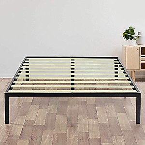Nutan, 14 Inch Metal Platform Bed Frames with Wood Slat Support/No Box Spring Needed, Full, Black