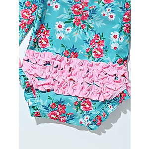 Moily Infant Baby Girls Long Sleeve Floral Ruffles One Piece Swimsuit Rash Guard Shirts Bathing Suit Blue 6-12 Months